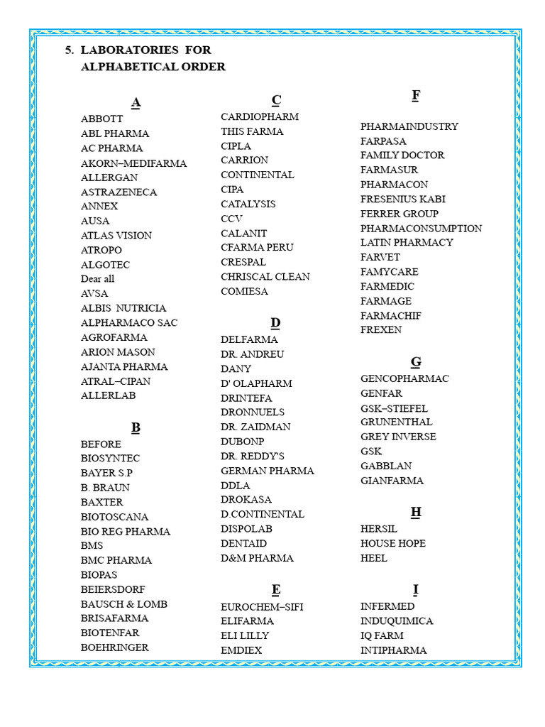 Alphabetical List of Pharmaceutical Labs | PDF | Pharmaceutical ...