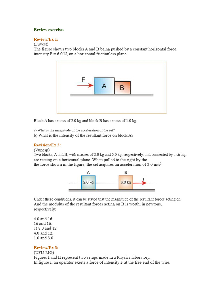 Physics Review Exercises on Forces | PDF | Force | Newton's Laws Of Motion