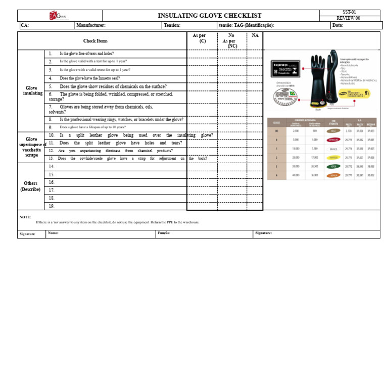 1-INSULATING GLOVE CHECK LIST Rev 00 | PDF | Glove | Chess Theory
