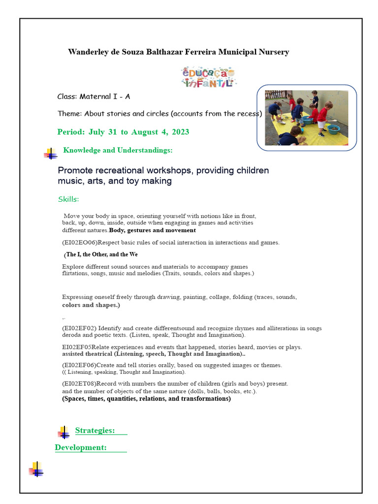 Maternal I Weekly Activities Overview | PDF