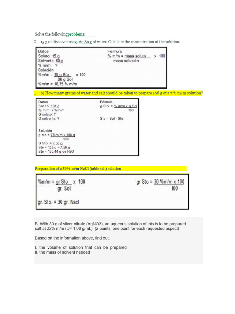 Solution Concentration Calculations Guide | PDF | Solubility ...
