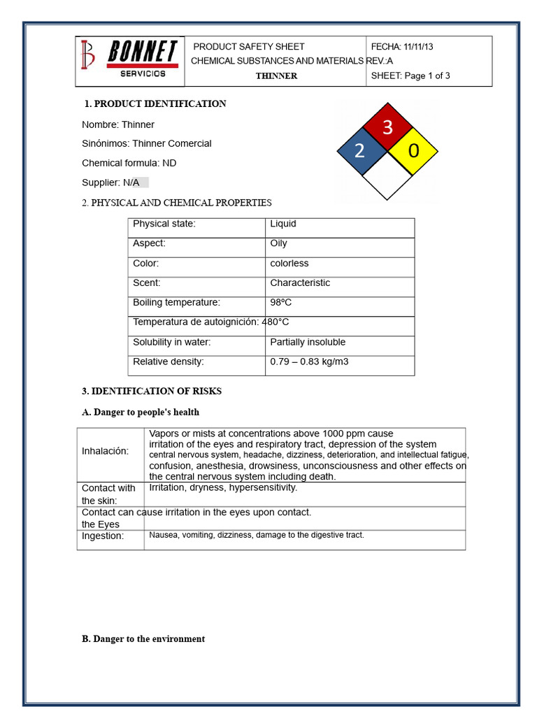 Safety Data Sheet THINNER | PDF | Water | First Aid