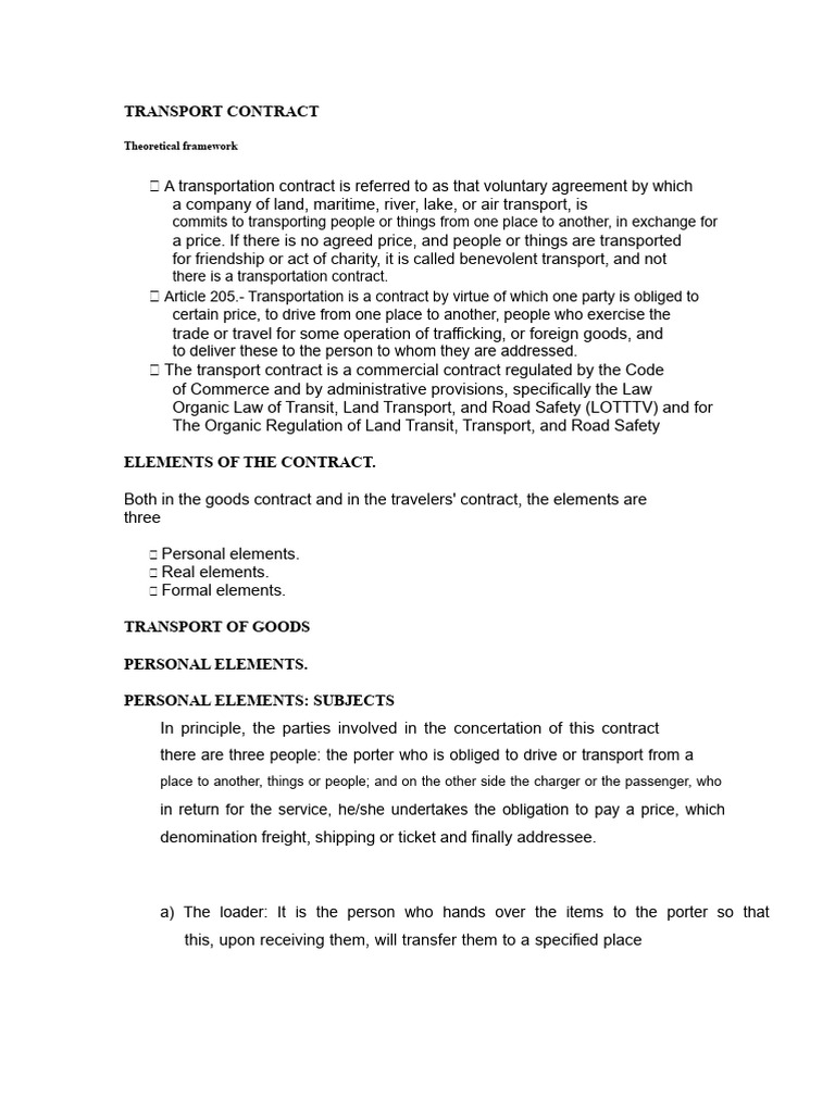 Transport Contract | PDF | Cargo | Bill Of Lading
