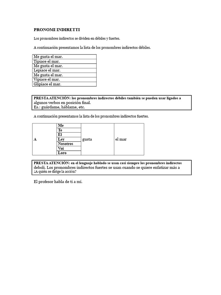 Pronombres Indirectos Del Verbo Gustar | PDF