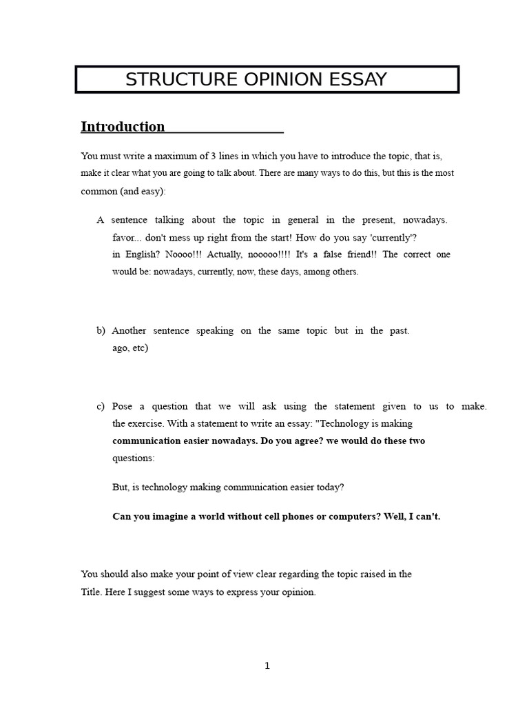 Structure of An Opinion Essay | PDF | Essays | Logic