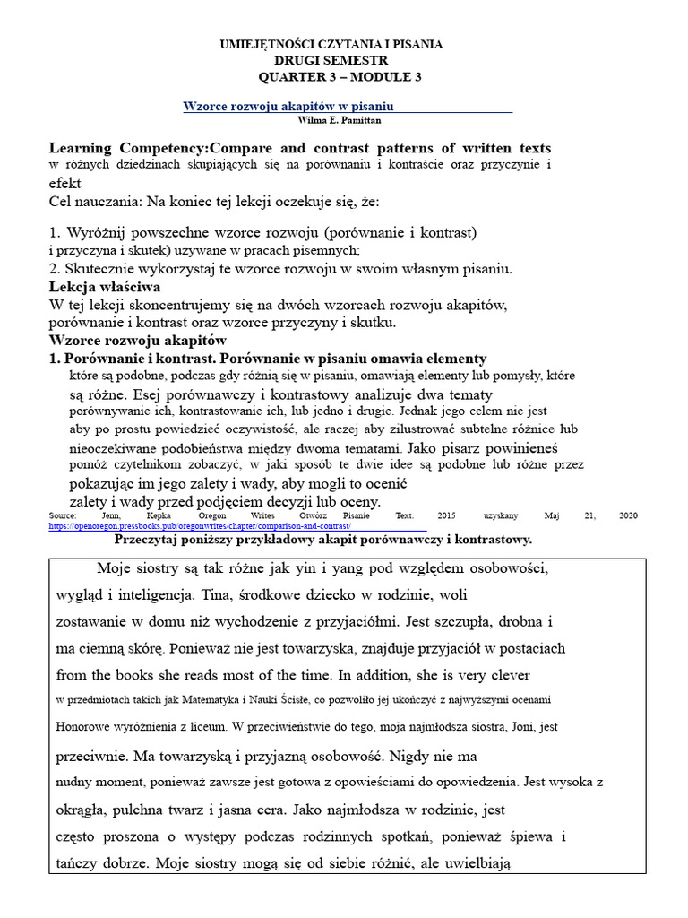 Angielski 11 - q1 - m3 - Porównanie I Kontrast I Przyczyna I Skutek ...