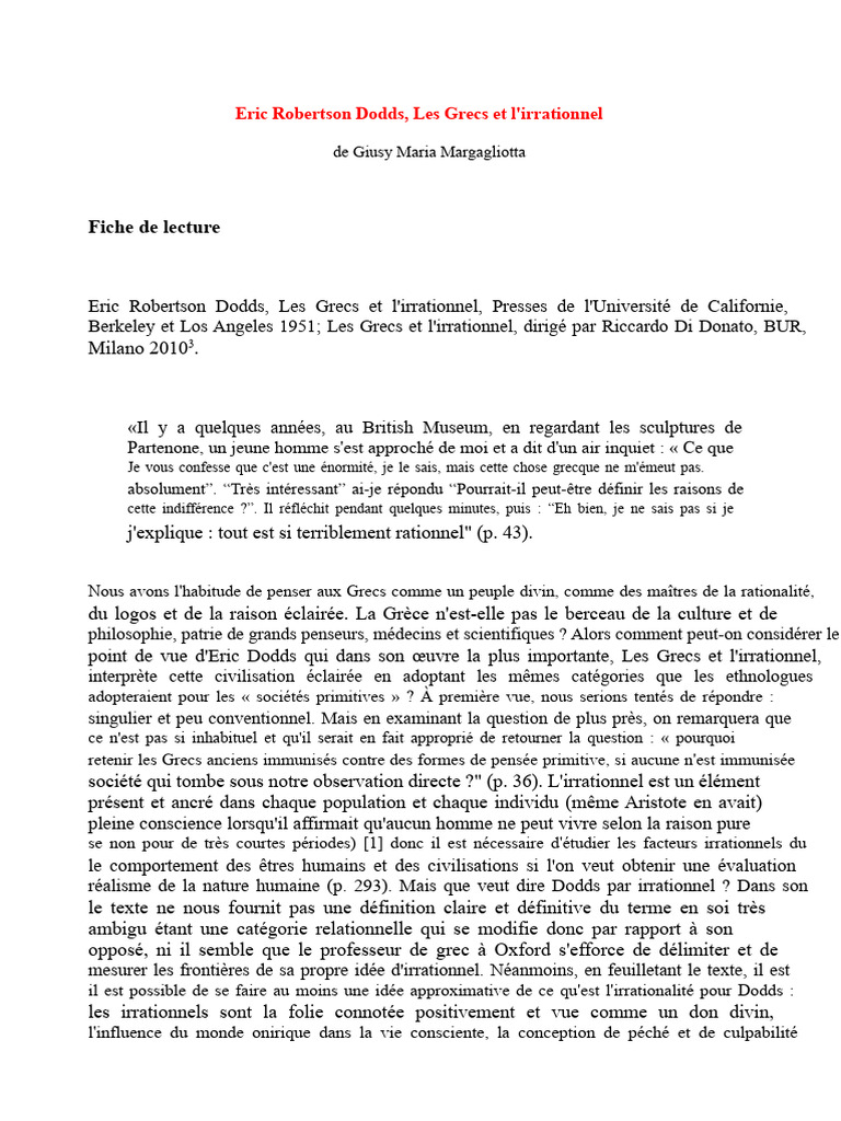 Les Grecs et l'irrationnel de Dodds | PDF | Rêve | Platon