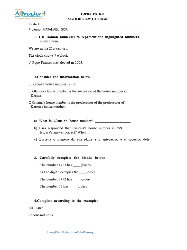 Mathematics Review 4th Grade 11-04 | PDF | Mathematics