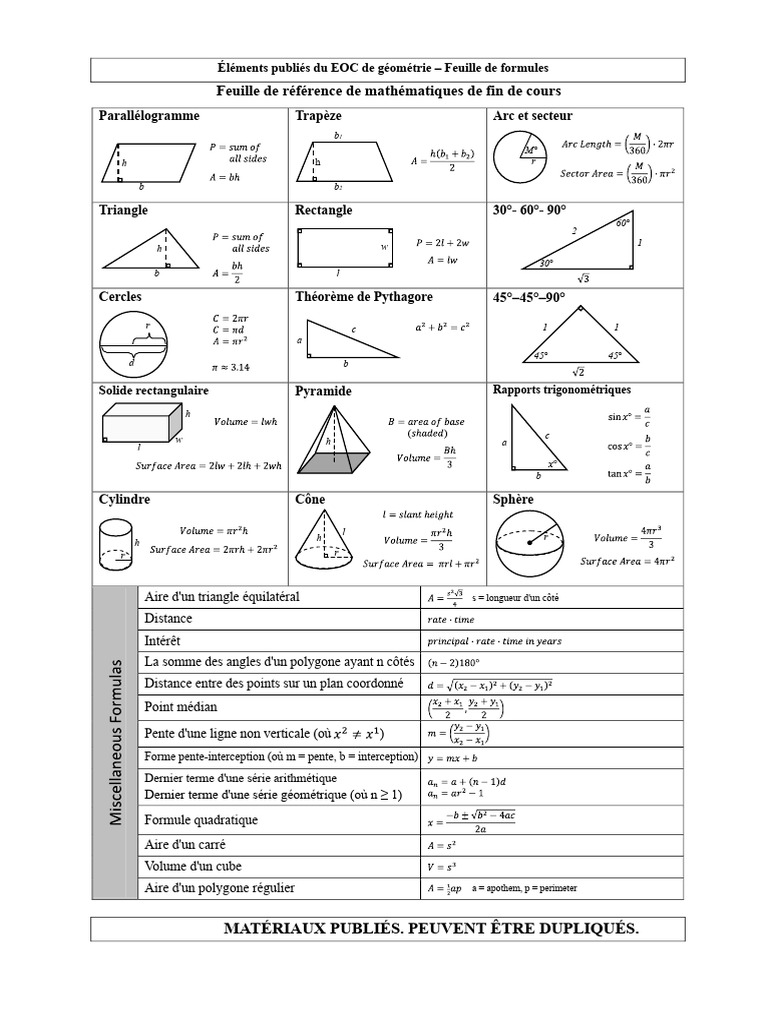 Fiche de Formules de Géométrie | PDF | Zone | Triangle
