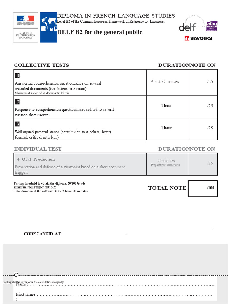 DELF B2 French Language Diploma Guide | PDF