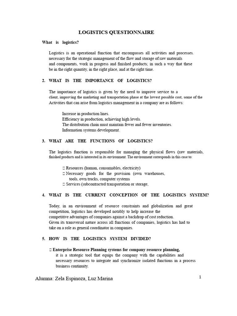Logistics Questionnaire | PDF | Logistics | Supply Chain
