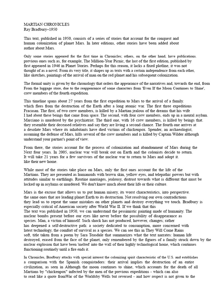 Martian Chronicles: Human Colonization of Mars | PDF | Mars