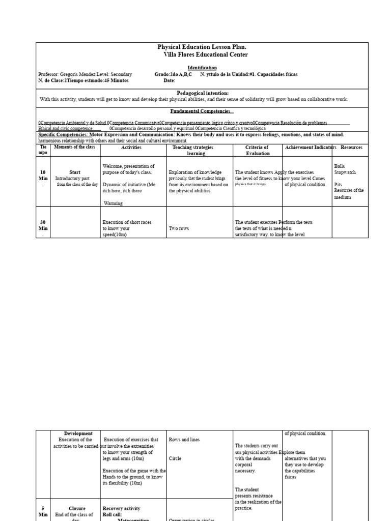 Secondary PE Lesson Plan: Physical Abilities | PDF | Lesson Plan ...