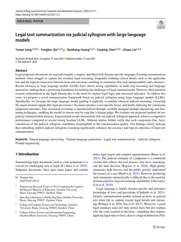Legal Text Summarization Using LLMs | PDF | Reason | Cognitive Science