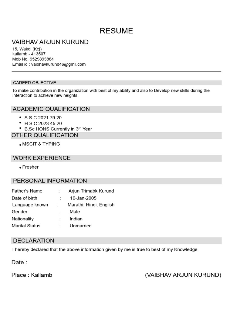 Resume Vaibhav | PDF