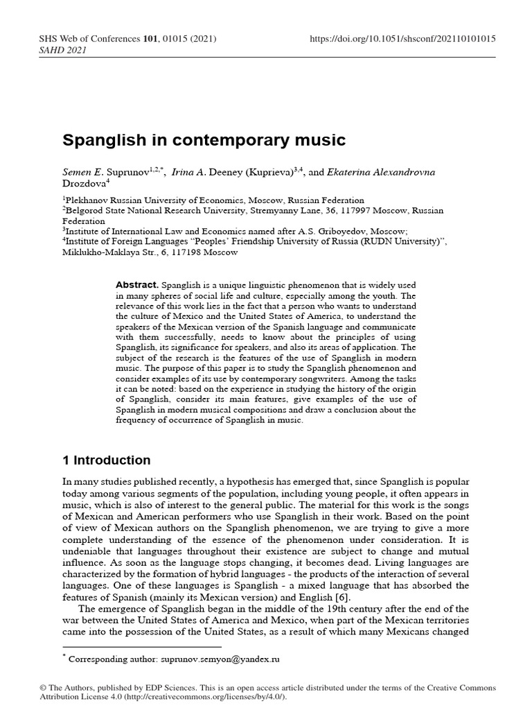 Spanglish in Modern Music Analysis | PDF | Morphology (Linguistics ...