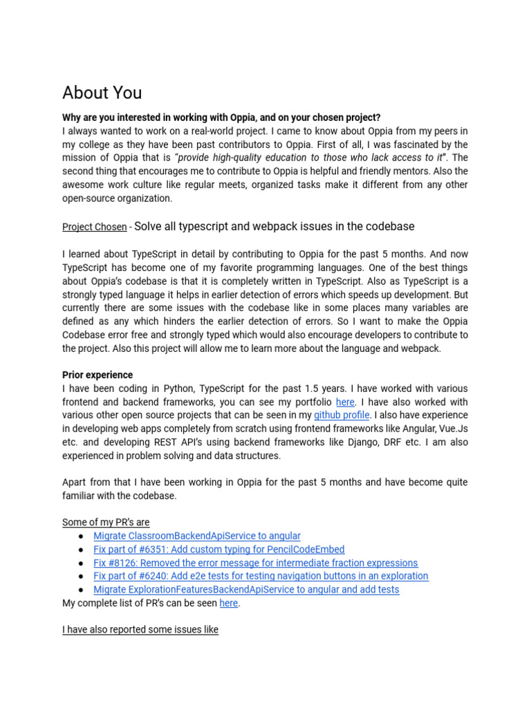 Oppia TypeScript Project Proposal | PDF | Software Engineering | Computing