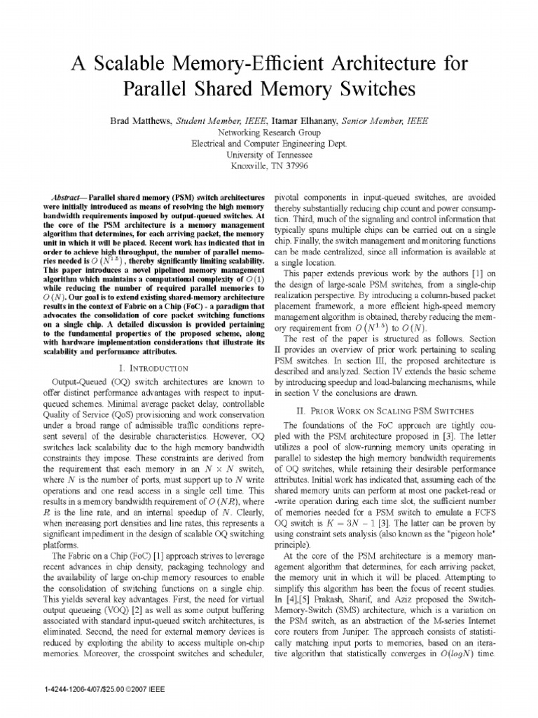 A Scalable Memory-Efficient Architecture for Parallel Shared Memory ...