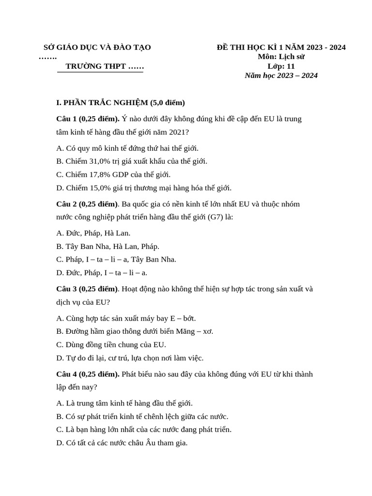 De Thi HK 1 Dia Li 11 CTST | PDF