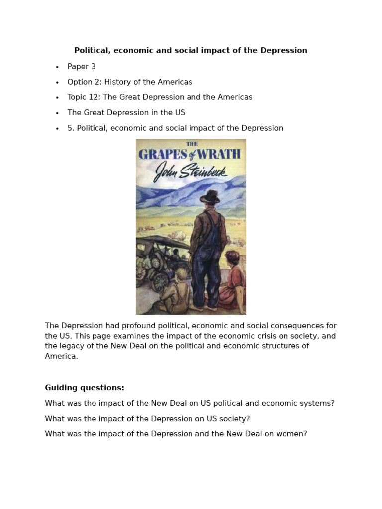 Political Economic and Social Impact of The Depression | PDF | New Deal ...