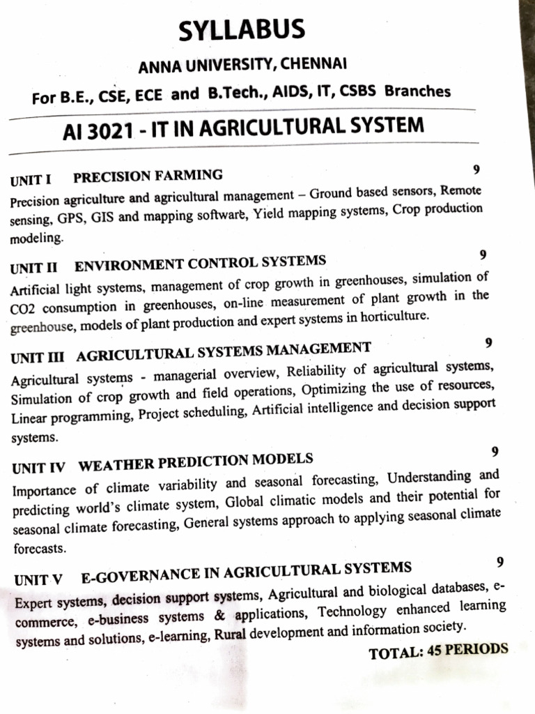 IT in Agricultural Systems Syllabus | PDF