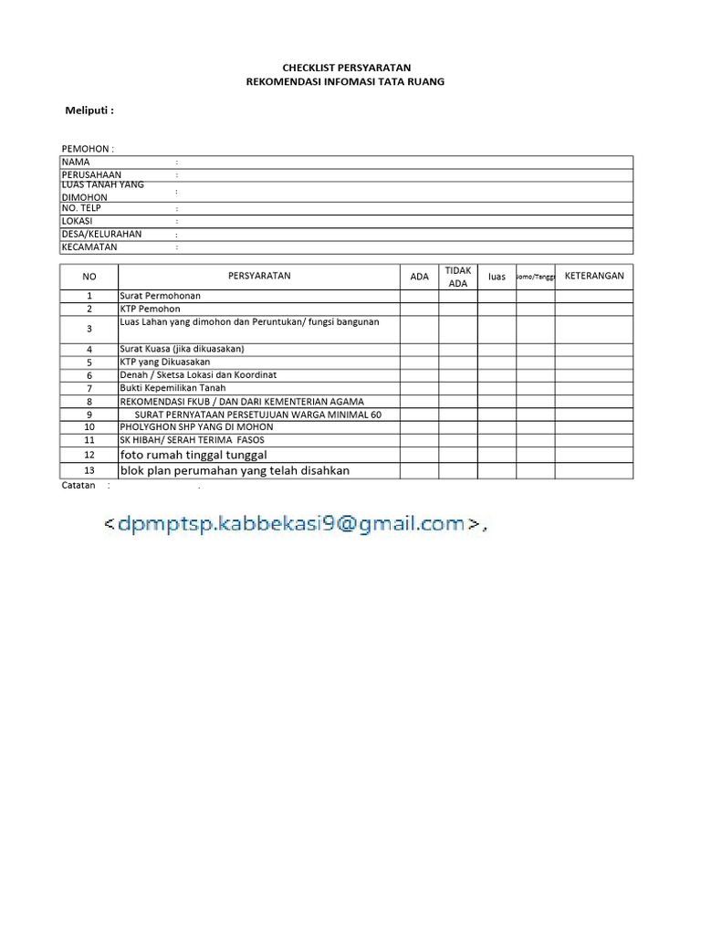 Checklist Persyaratan Permohonan Tanah | PDF
