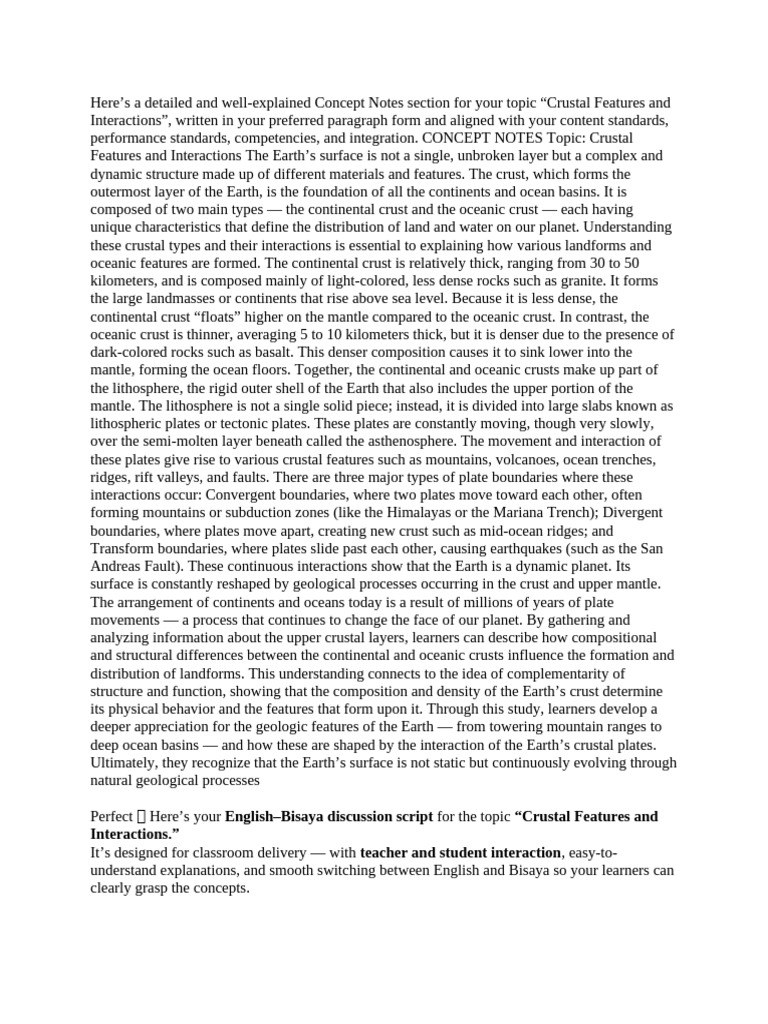 Concept Notes Crustal Features and Interactions | PDF | Plate Tectonics ...