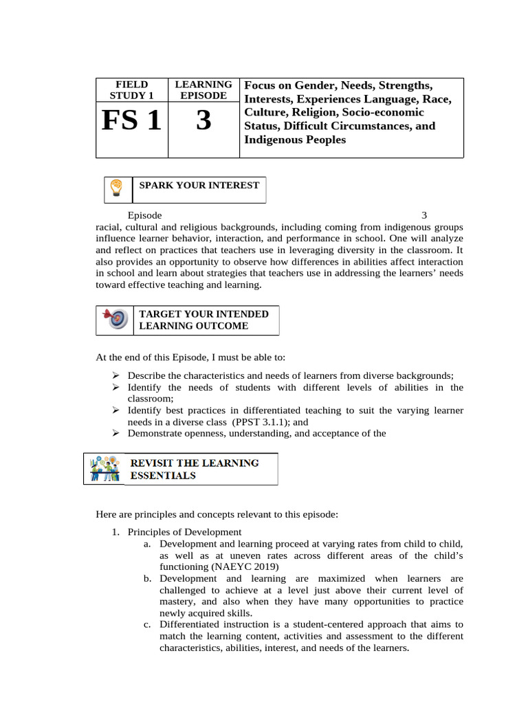 FS 1 - Episode 3 | PDF | Differentiated Instruction | Learning