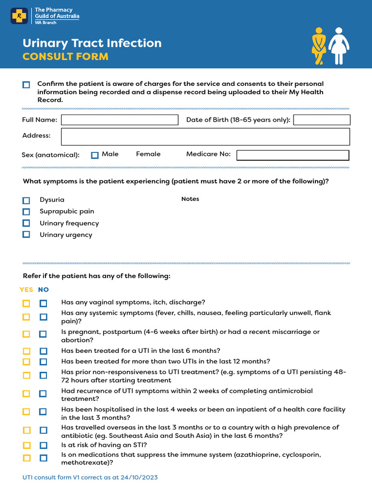 UTI Consult Form and Treatment Guide | PDF | Urinary Tract Infection ...