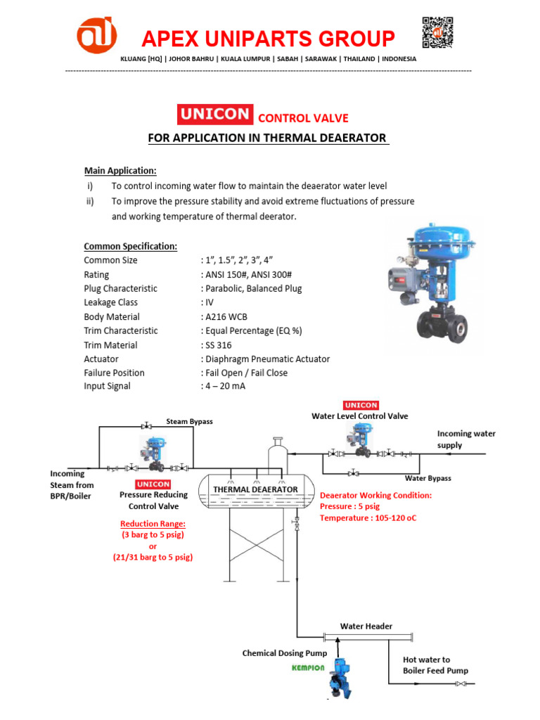 Unicon Control Valve For Thermal Deaerator Application | PDF | Valve ...