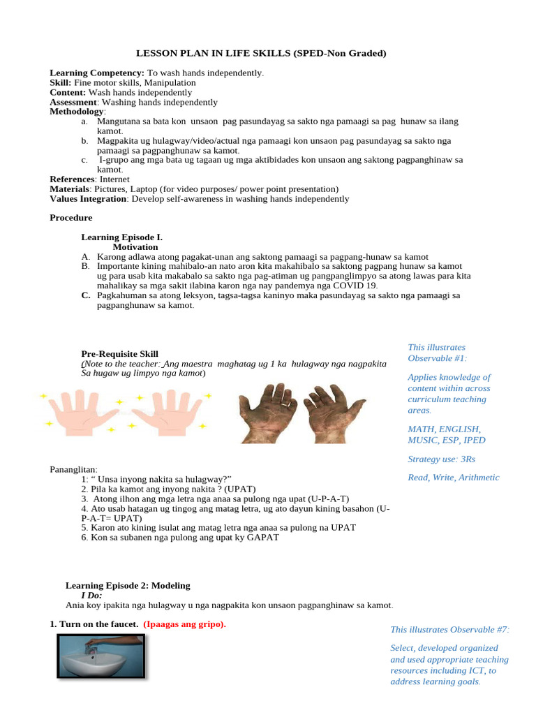 Cot Handwashing Lesson Plan | PDF
