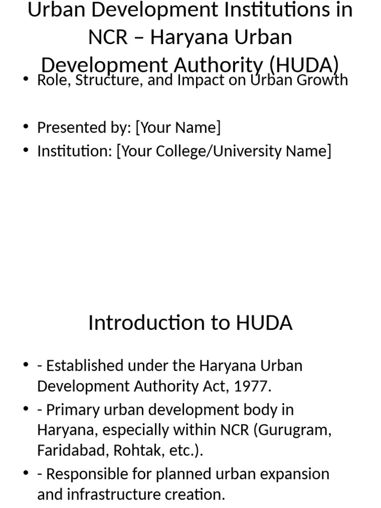 HUDA Urban Development NCR Presentation | PDF
