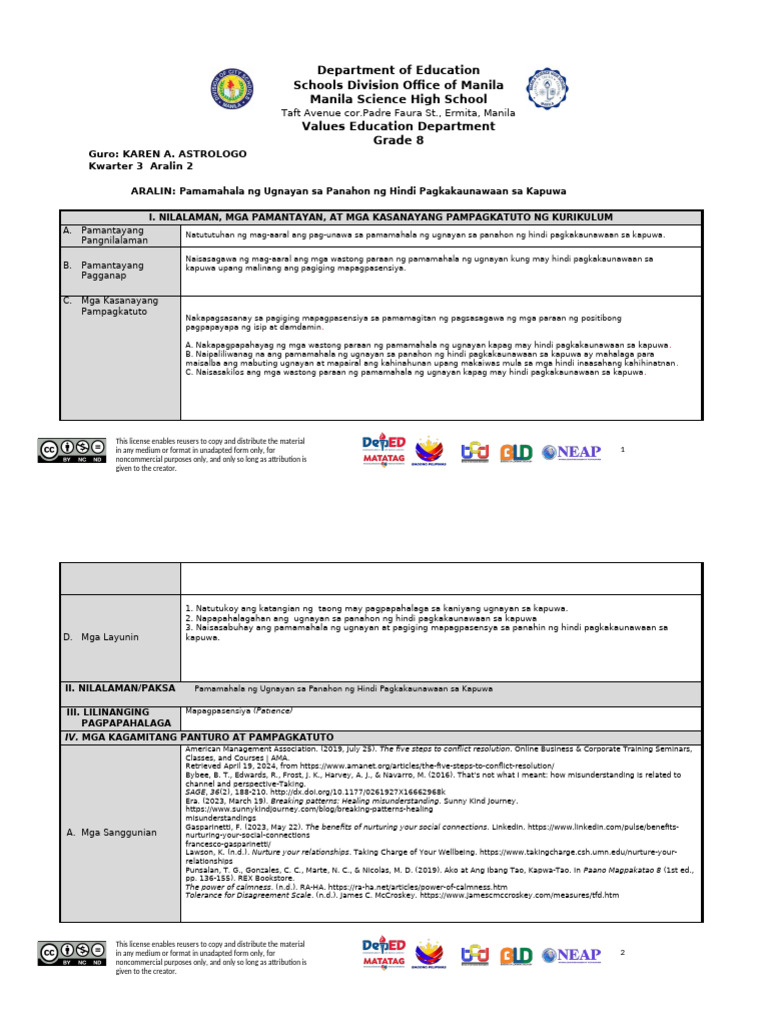 Lesson Plan VE8 Q3 w2 | PDF
