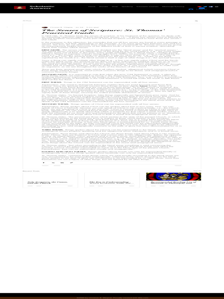 ST Thomas and The Senses of Scripture | PDF | Jesus | Theology