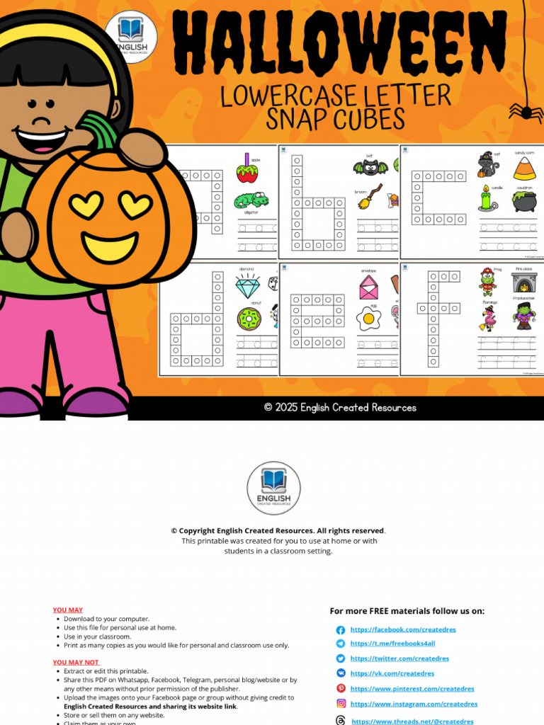 Halloween Lowercase Letter Snap Cubes Copyright 2025 English Created ...