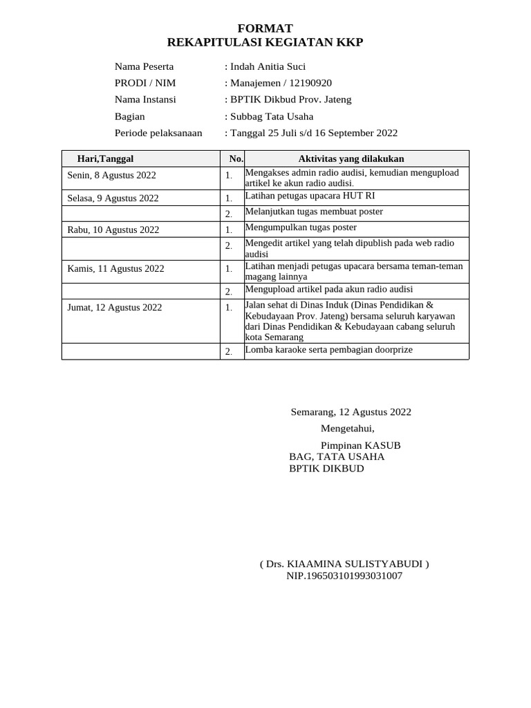 Rekap Kegiatan KKP Indah Anitia Suci | PDF