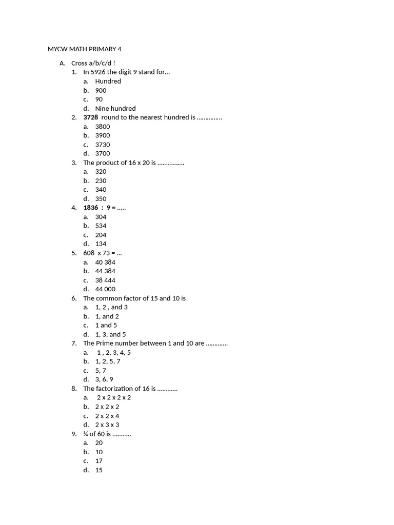 Mycw Math Primary 4 | PDF | Chess Theory | Chess