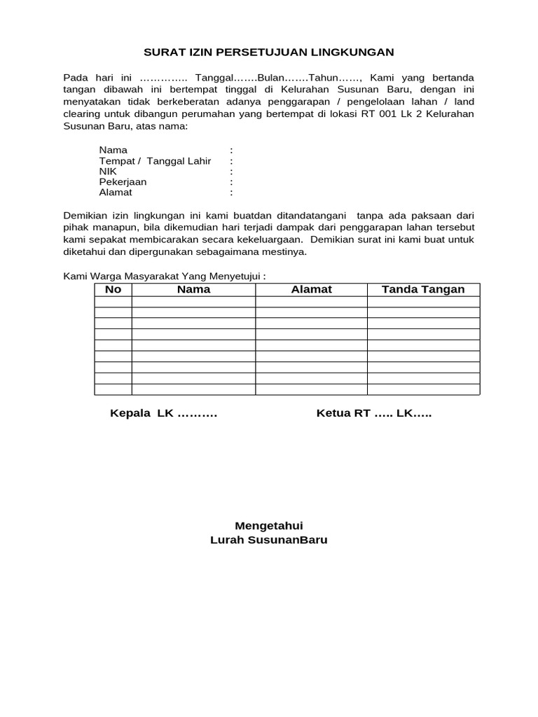 Surat Izin Persetujuan Lingkungan | PDF