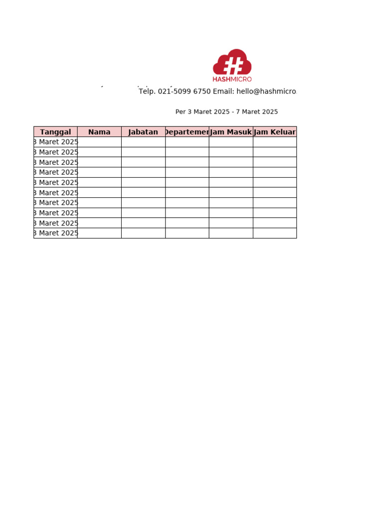 Template Contoh Absensi Karyawan Harian Manual | PDF