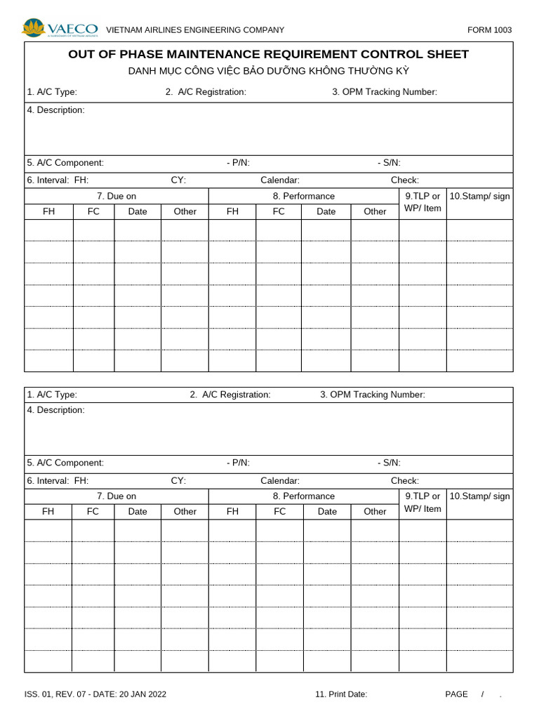 Vietnam Airlines OPM Maintenance Control Sheet | PDF | Chess Openings ...