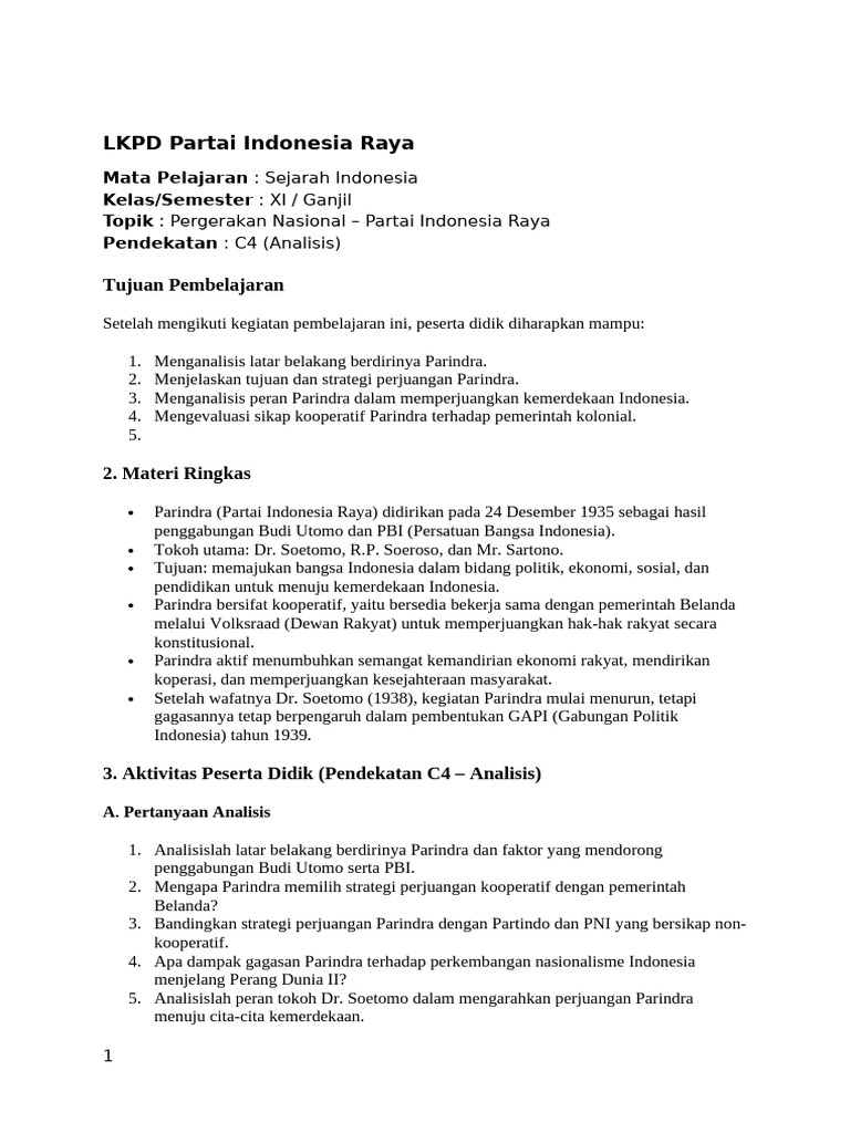 LKPD Parindra Dan Psii | PDF