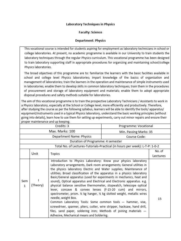 Physics Laboratory Technician Training | PDF | Optics | Laboratories