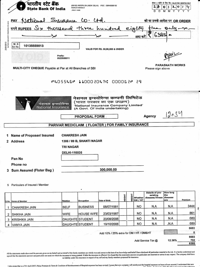 Mediclaim Policy - Chakresh Jain - 2014-2016 Proposal Form | PDF