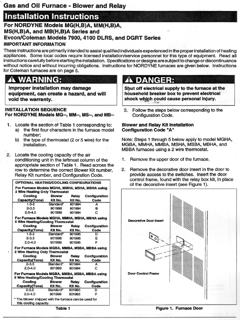 Installation Instructions - Blower & Relay - Nordyne MG | PDF