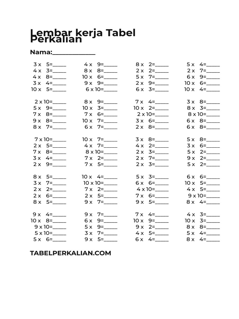 Tabel Perkalian Lengkap untuk Siswa | PDF