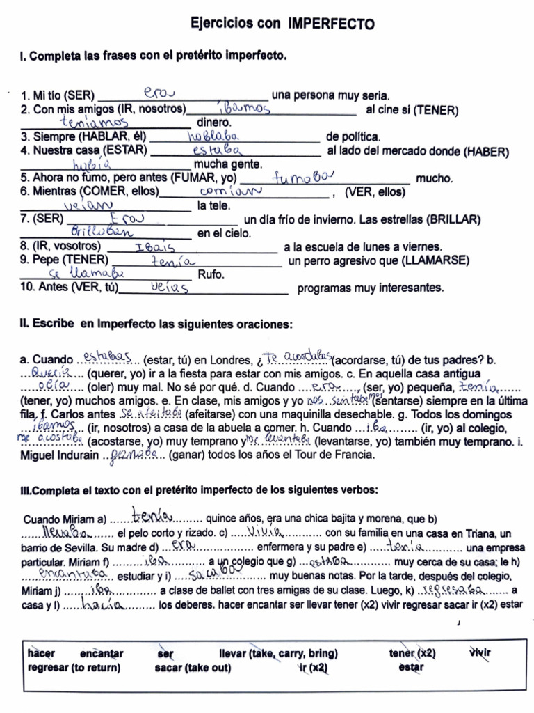 IMPERFECTO Ejercicios | PDF