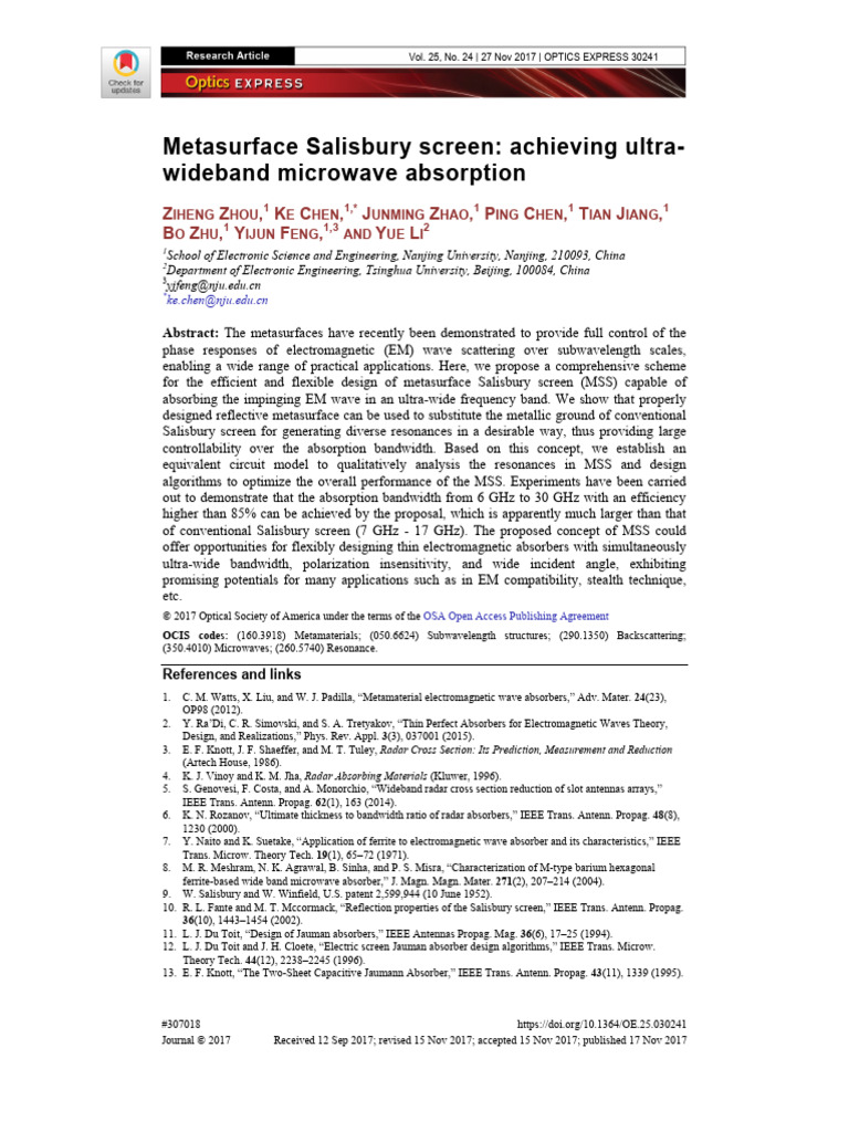Metasurface Salisbury Screen Achieving Ultra-Wideb | PDF | Metamaterial ...