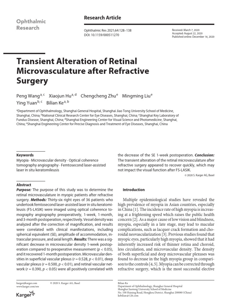 Transient Alteration of Retinal Microvasculature After Refractive ...