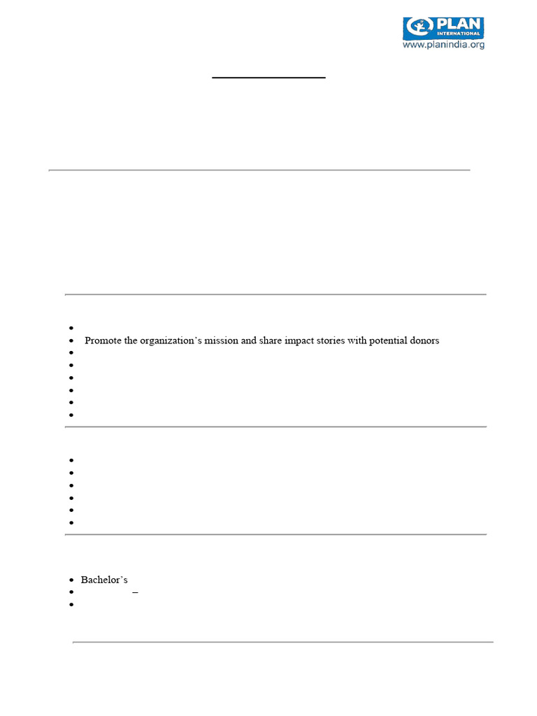 Job Description Plan India | PDF | Fundraising | Business