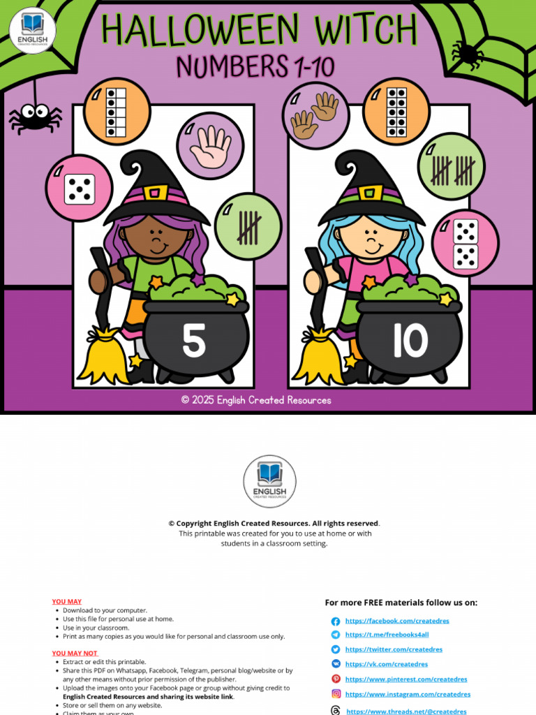 Halloween Witch Numbers 1 10 Copyright 2025 English Created Resources | PDF